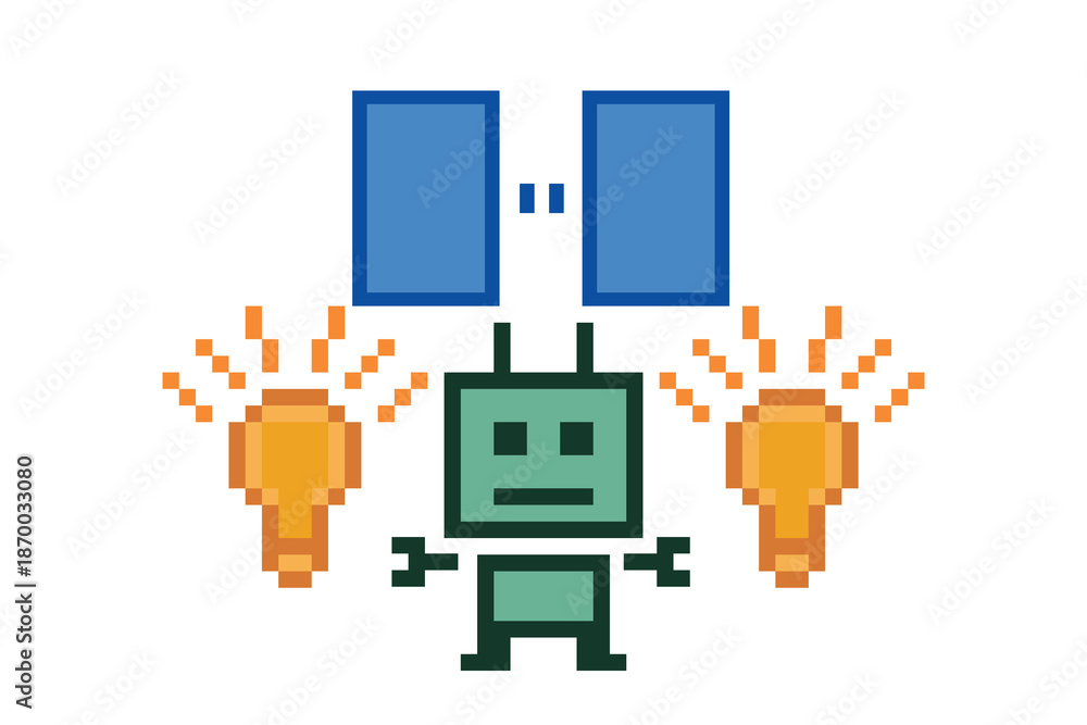 8 bit robot humanoid robotic cartoon analysis business data with ...
