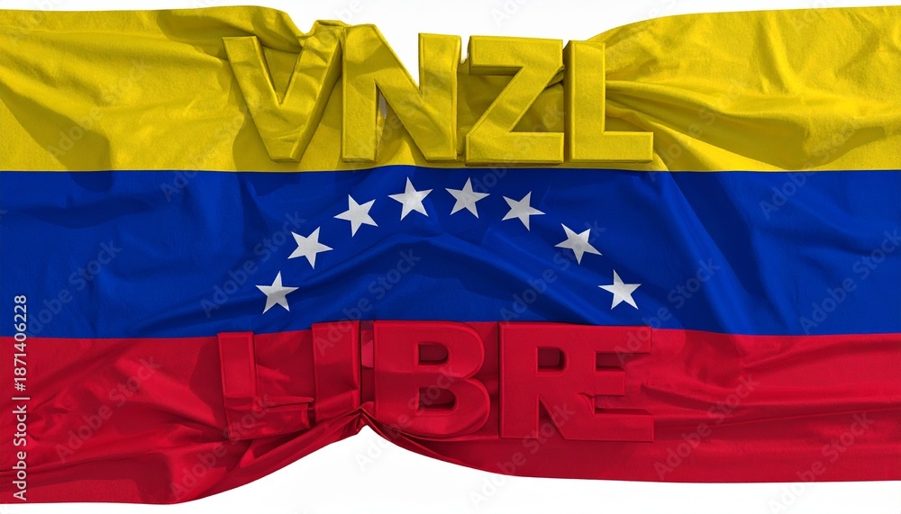VNZL LIBRE en estilo hiperrealista, con letras 3D formadas por la ...