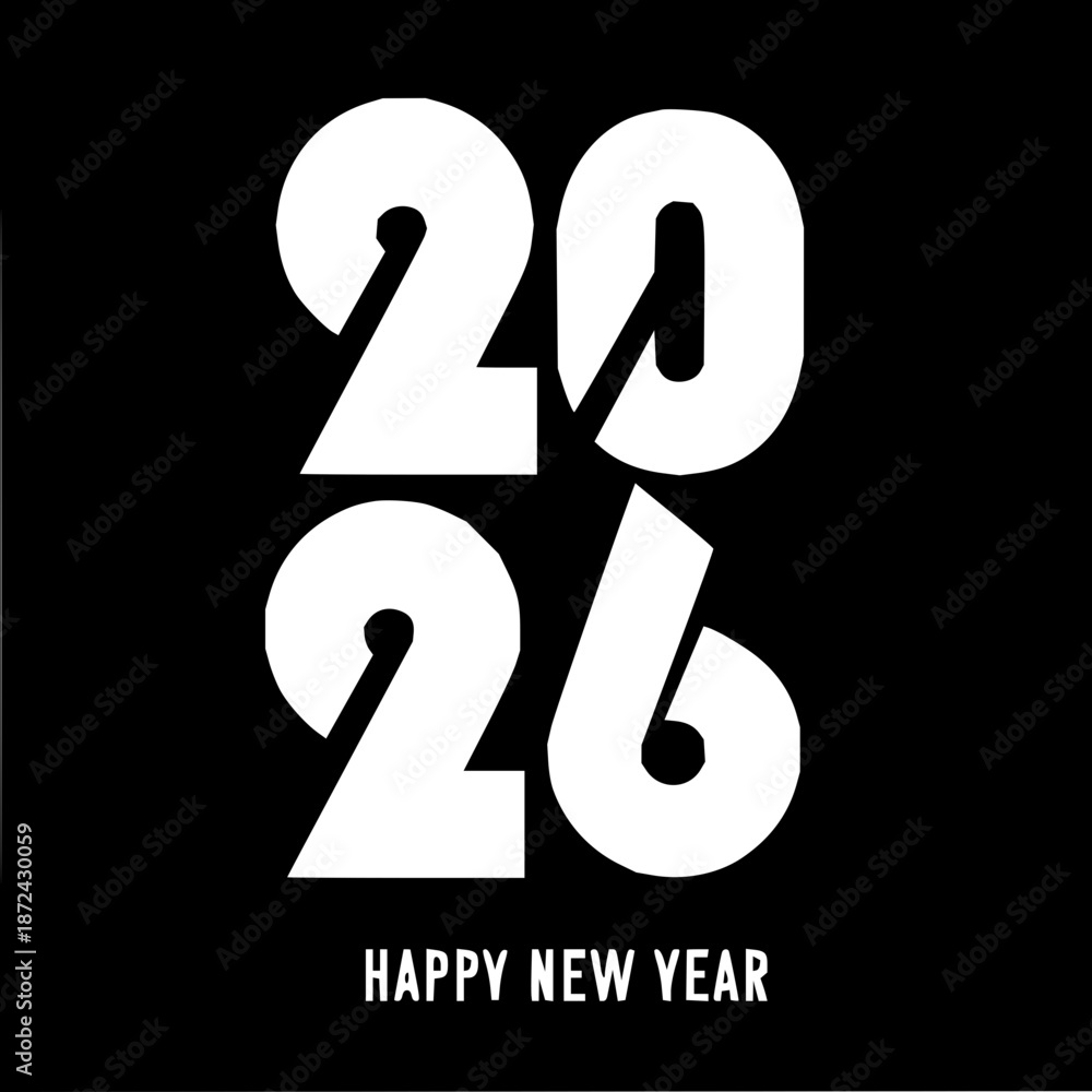 Stock-Vektorgrafik „Happy New Year 2026 text graphic in white on a ...