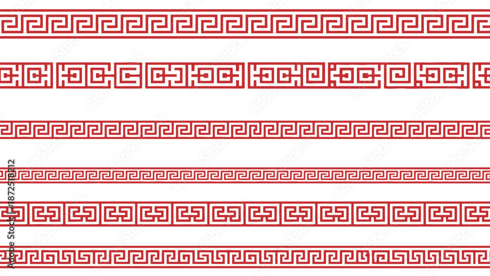 red geometric border patterns featuring classic greek key and chinese ...