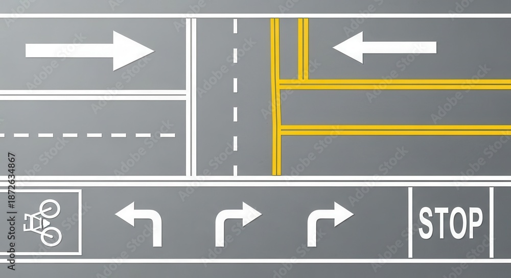Ilustrace Intersection road markings illustrate traffic flow direction ...