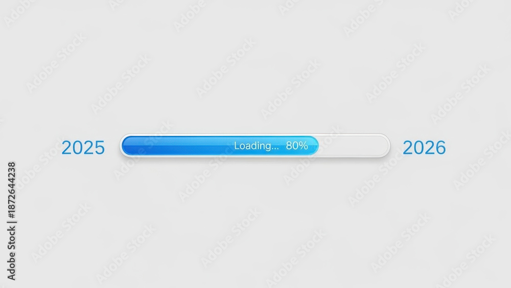 Blue digital loading bar showing eighty percent completion progress ...