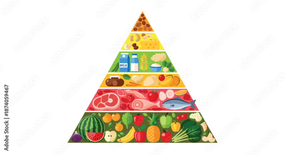 Educational healthy food pyramid showing different layers of nutrition ...