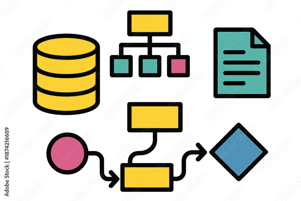 Vetor do Stock Diagram showing data flow and process steps with shapes ...