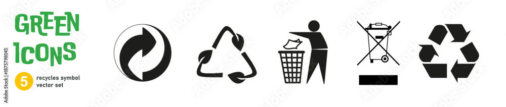 Praca wektorowa bez tantiem: Green recycling icons set, waste ...