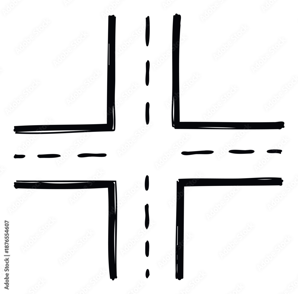 Basic black and white drawing of a universal four way road intersection ...