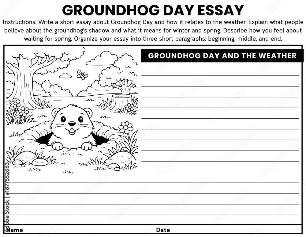 Illustration Stock Groundhog Day essay writing prompt worksheets for ...