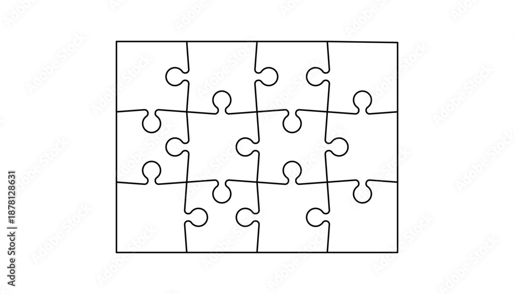 Laser cut puzzle template with 12 details. Jigsaw grid layout, 12‑piece ...