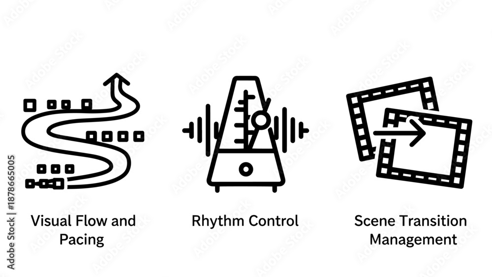 Video editing and film production icons for managing visual flow ...