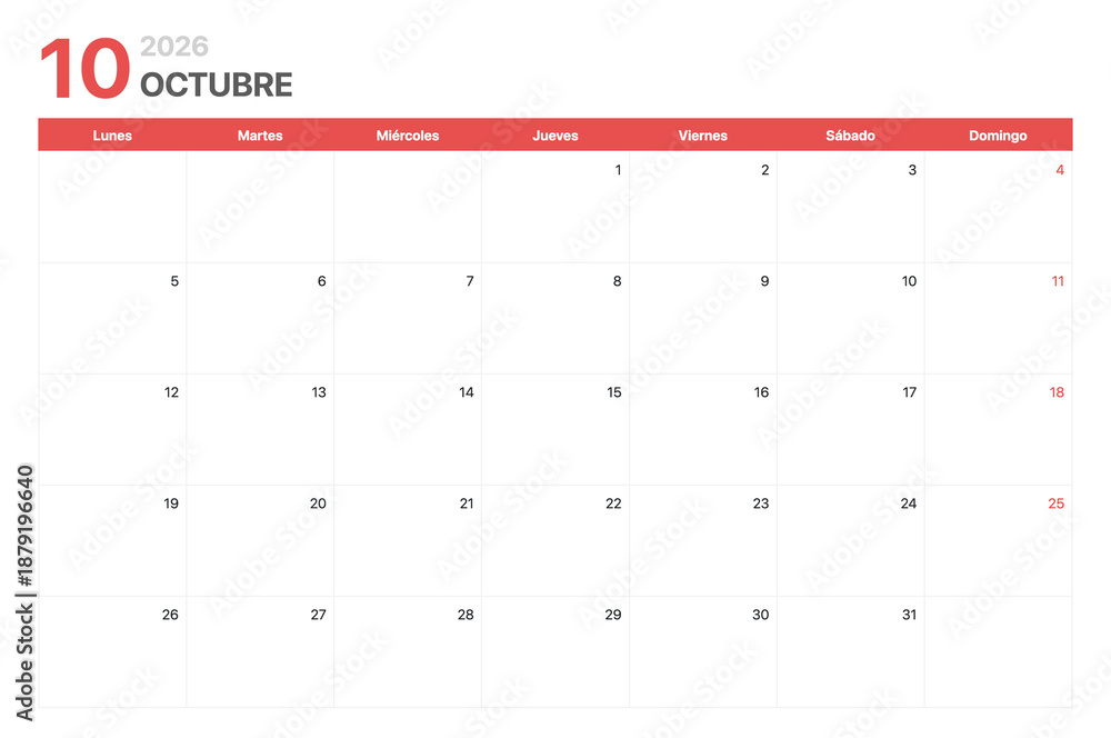 Calendario 2026. La semana del calendario 2026 comienza en lunes ...