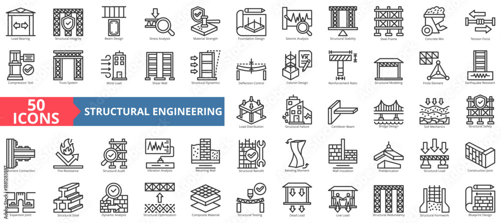Vetor structural engineering icon set outline style illustration ...