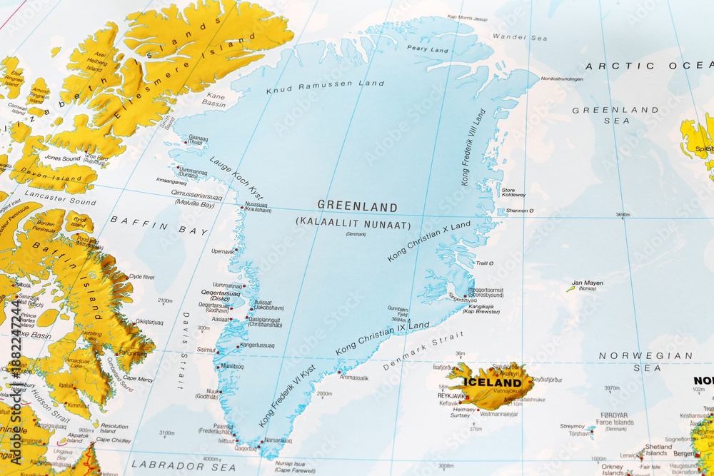 Nuuk, Greenland - January 15, 2026: Detailed Greenland map. Closeup ...