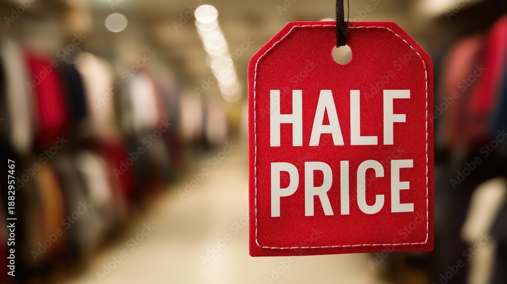 Foto de Stock Half Price Sale Tag in Retail Store | Adobe Stock