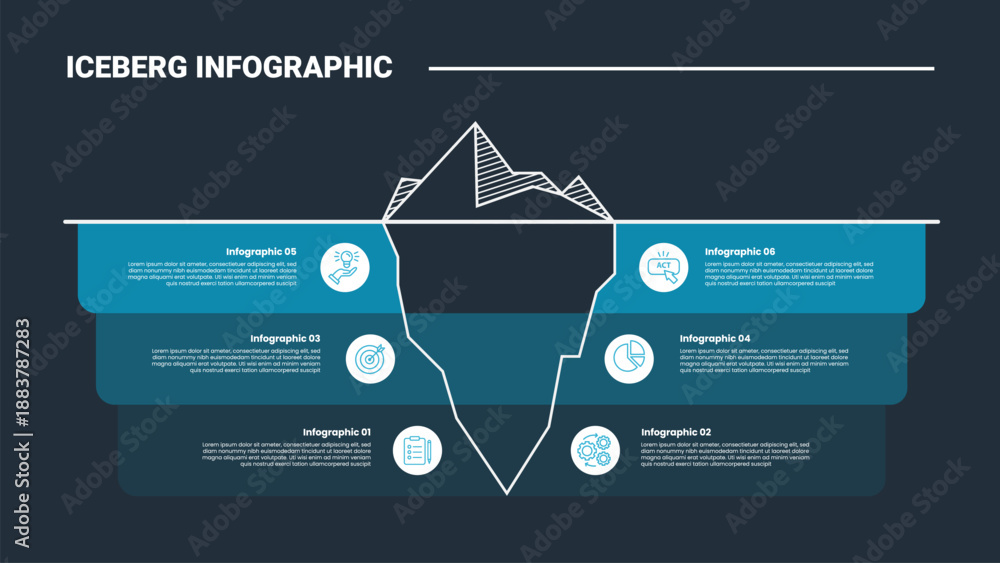 Hidden iceberg infographic process diagram with bottom area with ...