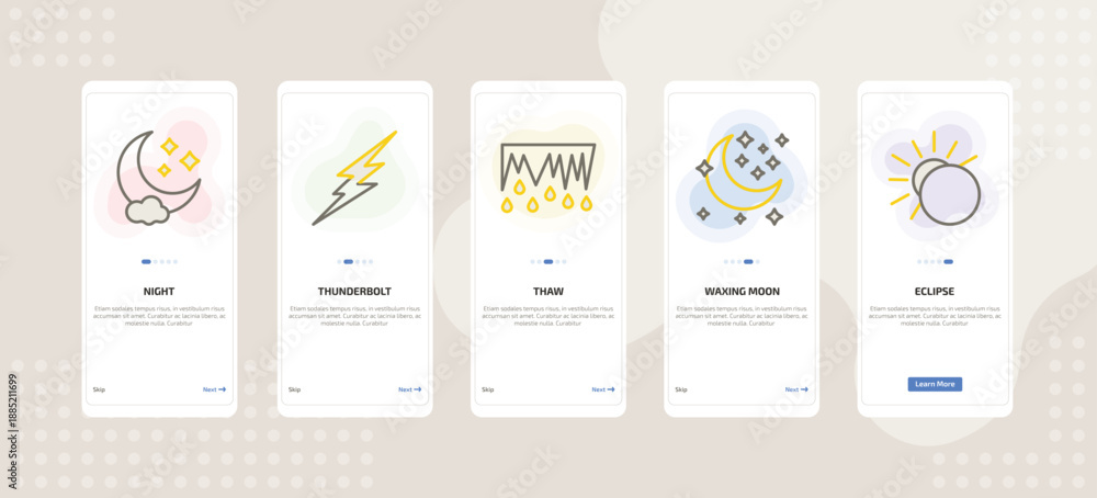 onboarding screen template for weather mobile app ui with night ...