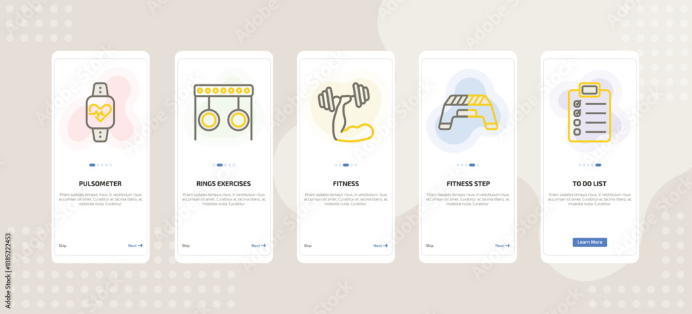 onboarding screen template for fitness mobile app ui with pulsometer ...