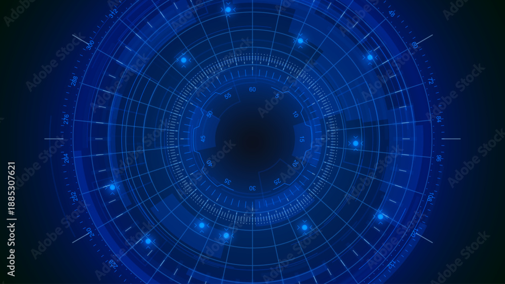 Futuristic Blue Radar Interface With Glowing Circular HUD Elements And ...