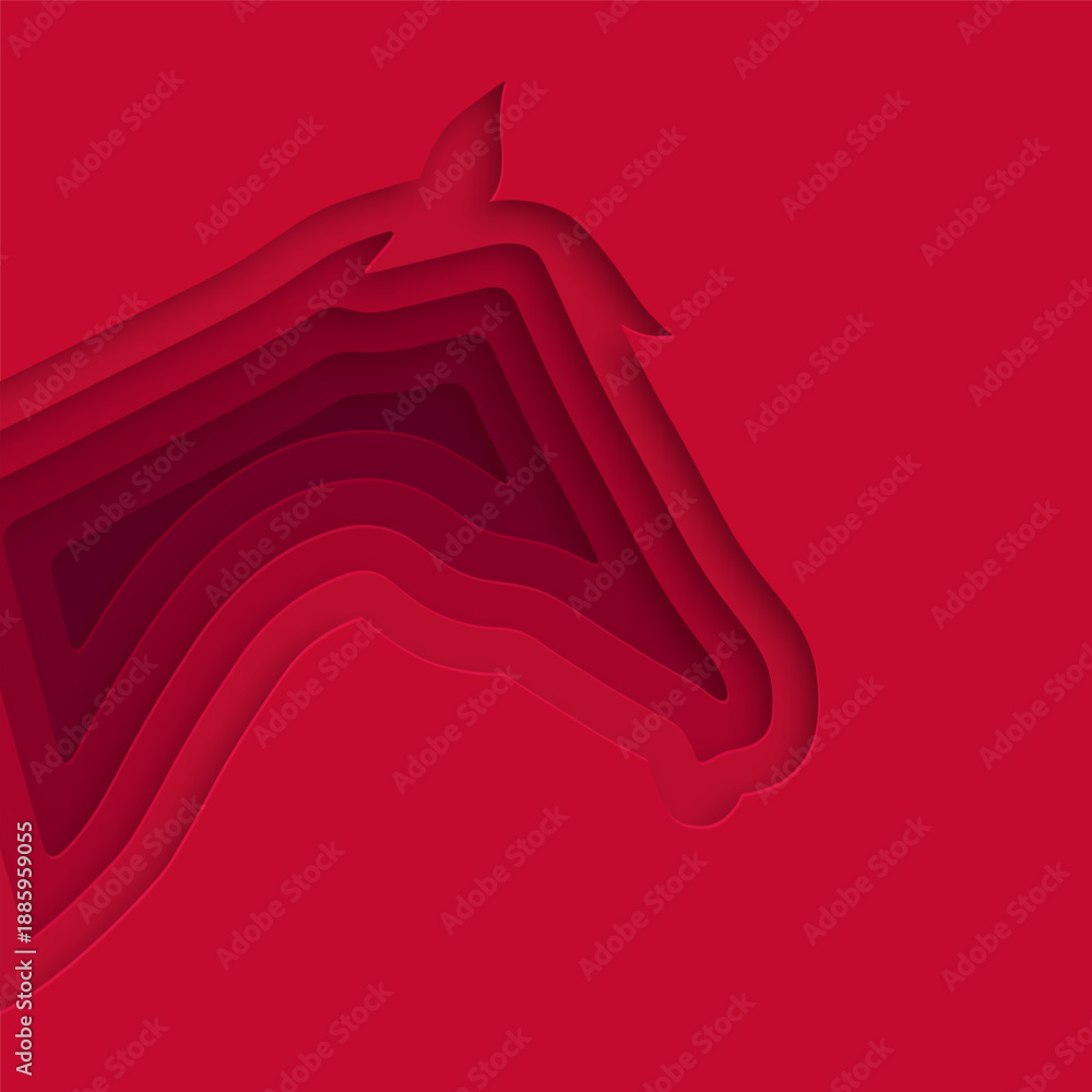 Vector de Stock Paper cut horse animal illustration on isolated red ...
