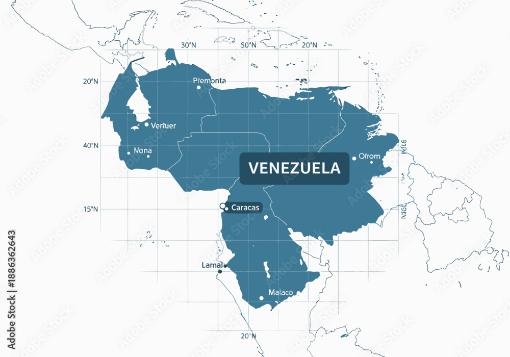Political Map of Venezuela Featuring Capital City Caracas and Key Urban ...