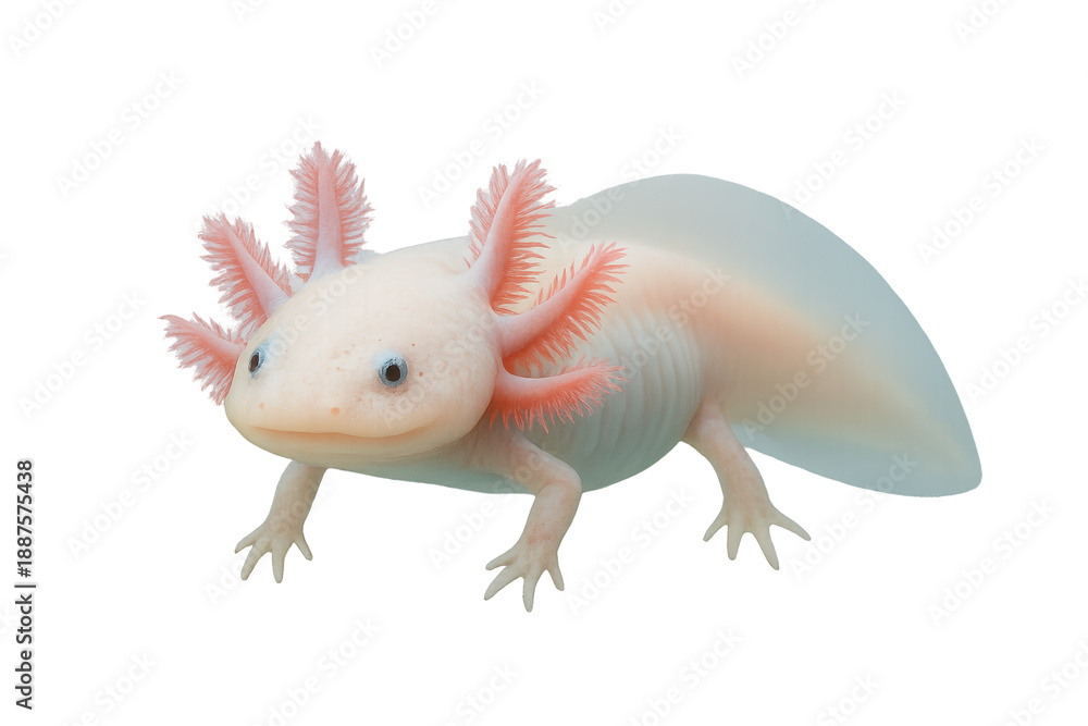 Photo Stock Leucistic axolotl salamander with pink feathery external ...