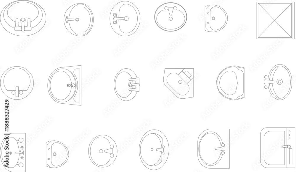 Vector collection of bathroom and kitchen sink symbols in top view ...