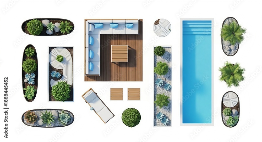Top View Landscape Design Kit with Swimming Pool Sofa and Zen Garden ...
