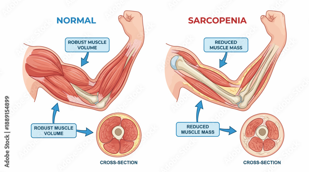 Sarcopenia vs Normal Muscle Anatomy Vector – Comparative Medical ...