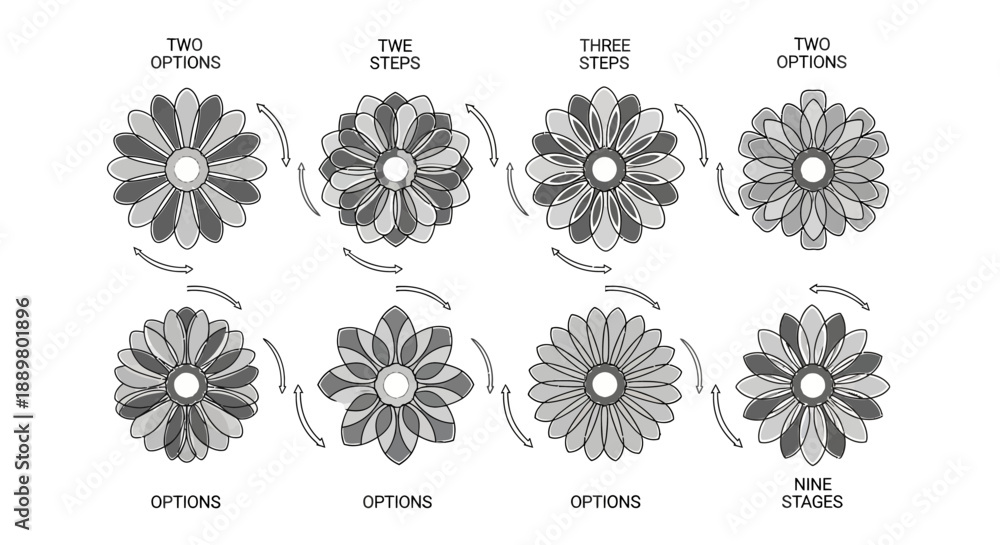 Visual representation of process steps and options using flower ...
