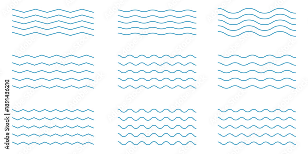 Vector de Stock Water waves. Set of wavy zigzag lines. Wave thin line ...