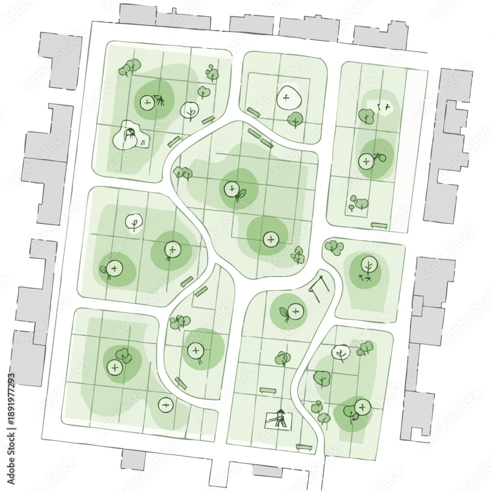 Architectural Plan of Interconnected Urban Green Spaces and Parks ...