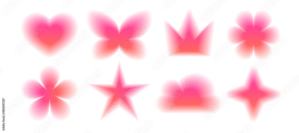 Set of soft blurry gradient shapes with ethereal pink and peach glow ...
