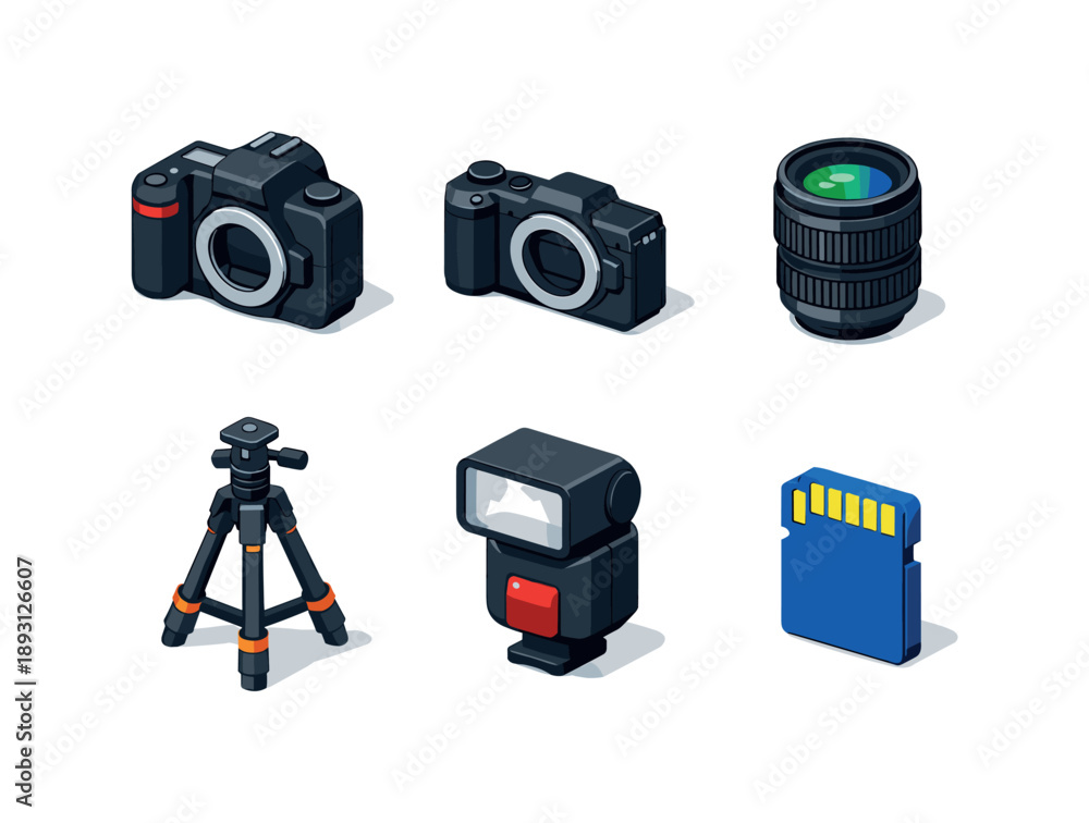 Photography Icons Grid. Photography. Isometric flat vector icons set of ...