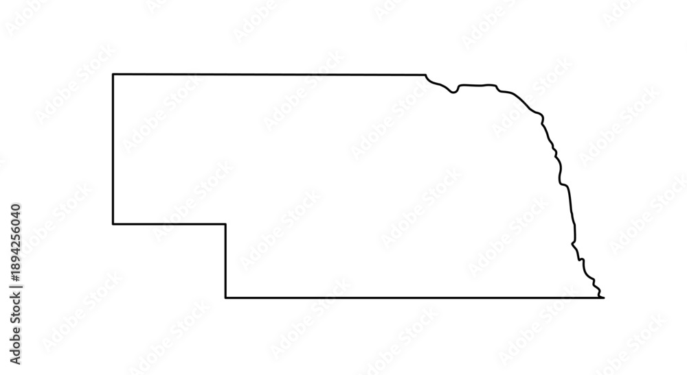 Nebraska state outline map with clean border. Simple contour silhouette ...