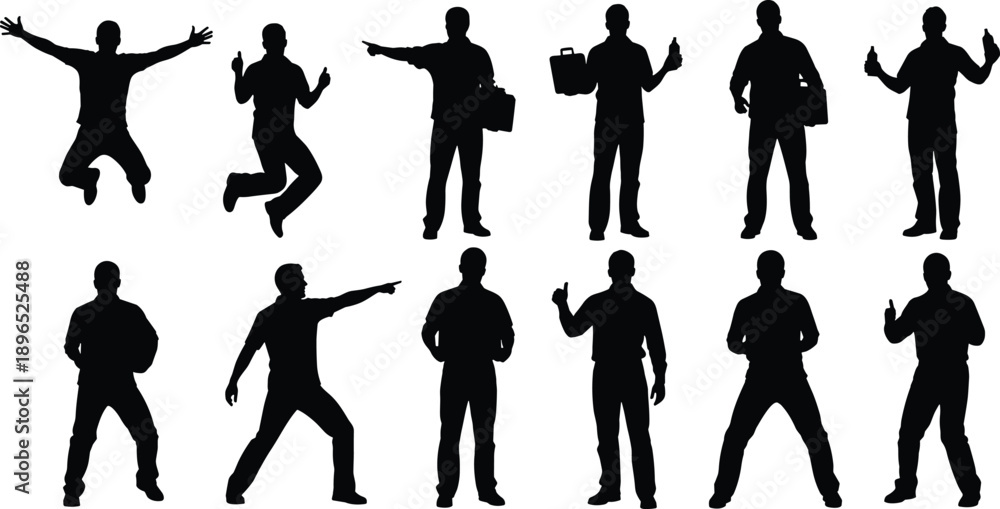 Dynamic silhouette poses, expressive gestures, jumping figure, walking ...