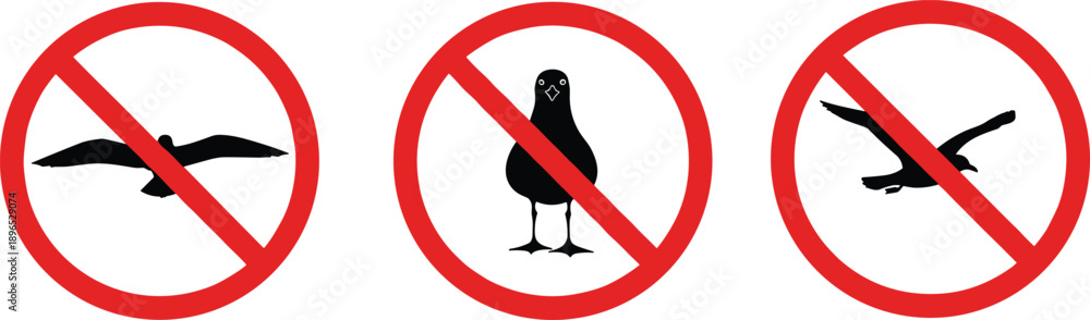 Bird prohibition sign collection, no birds allowed icons, red warning ...
