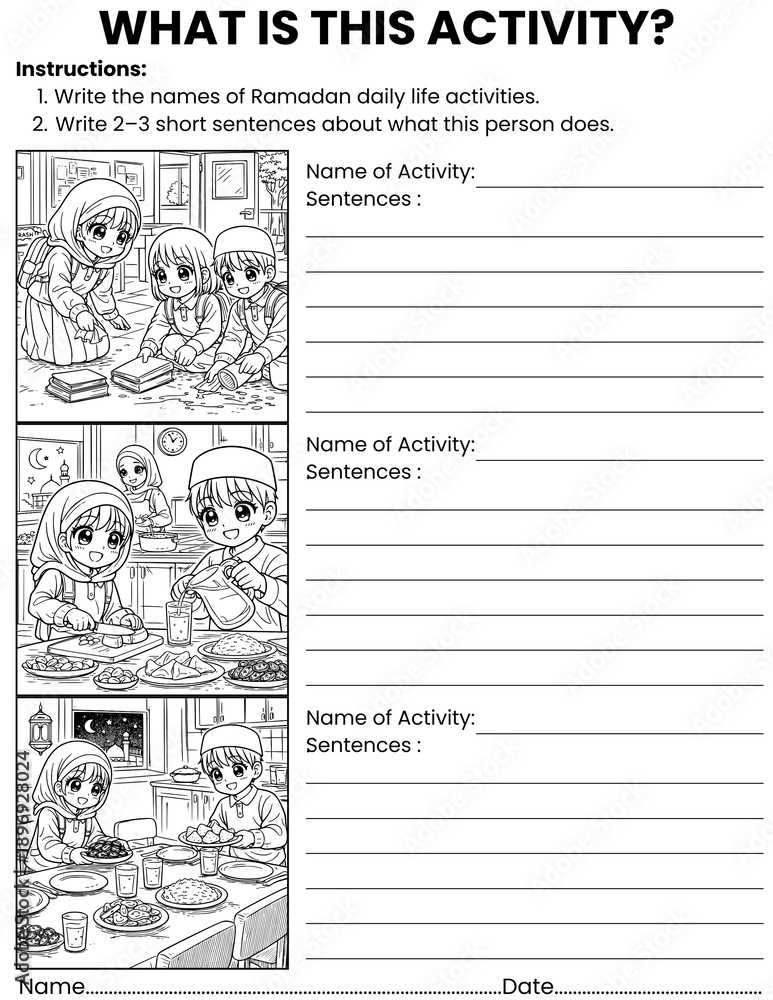 Stock-Illustration „Ramadan daily activities writing worksheets for ...