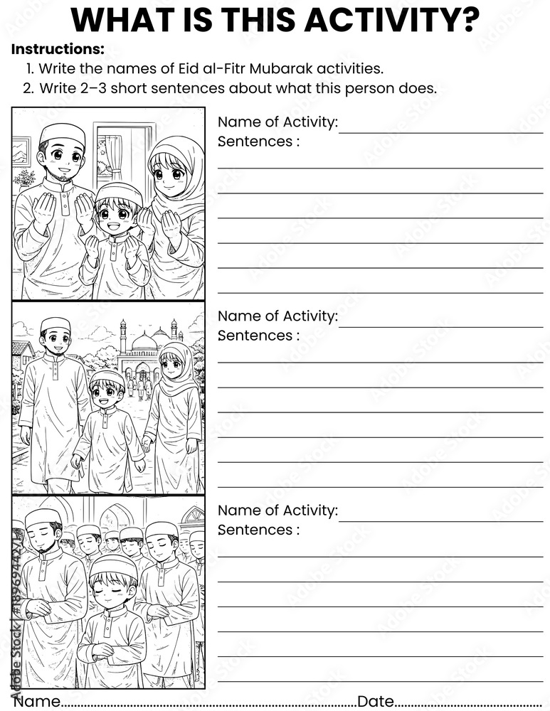Stock-Illustration „Eid al-Fitr Mubarak writing worksheets for grades 2 ...