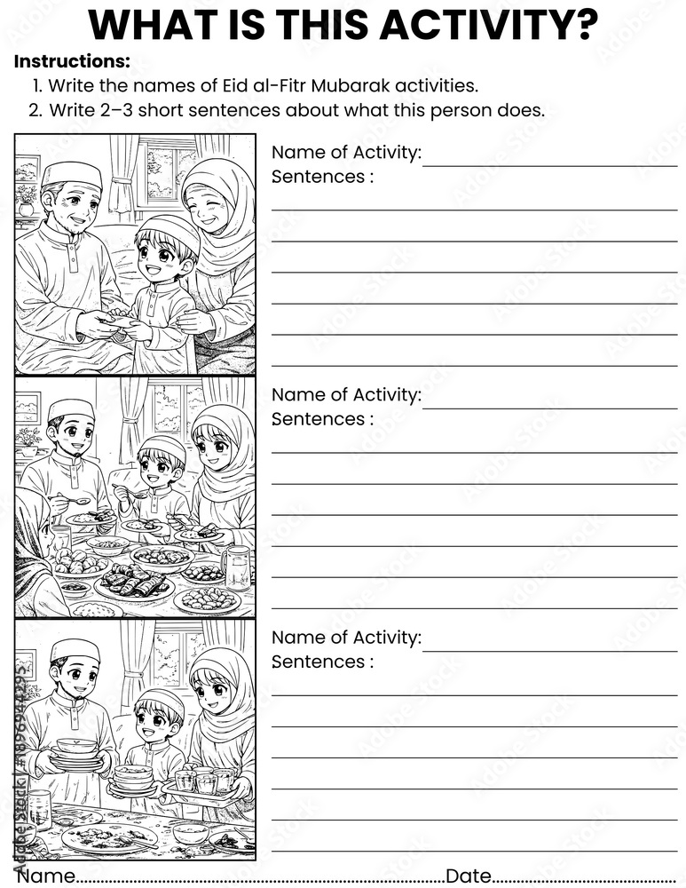 Ilustración de Stock Eid al-Fitr Mubarak writing worksheets for grades ...