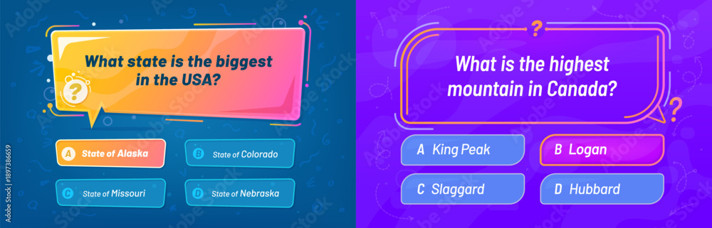 Quiz template, question and answer game. Cartoon vector template for ...