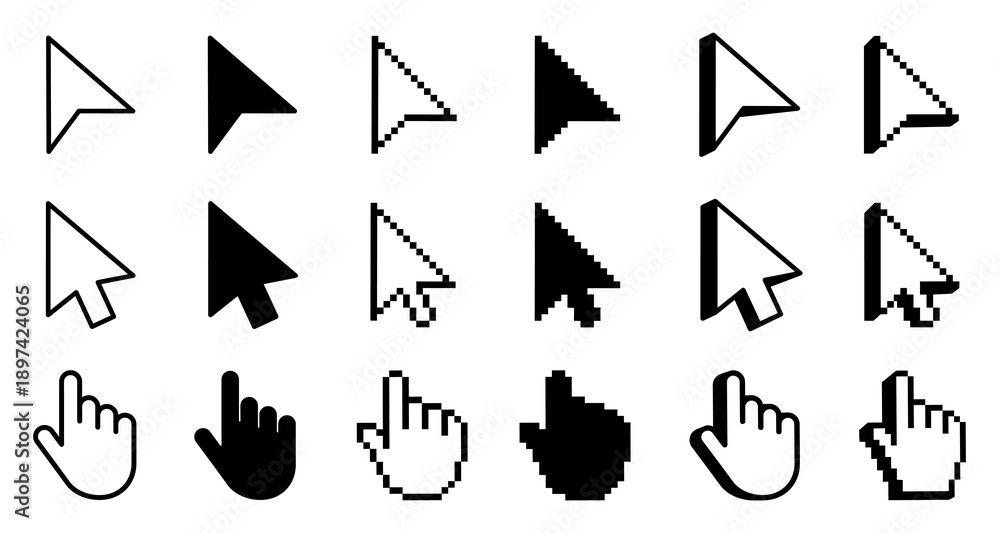 Vector de Stock Mouse click cursor icon set. Cursor set in hand and ...