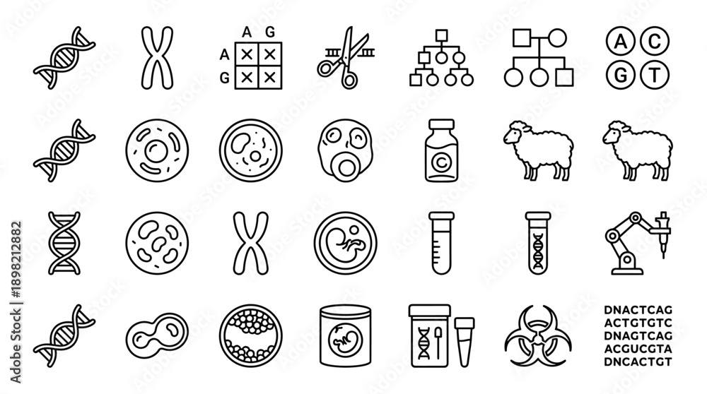 Stock-Vektorgrafik „Vector Set of Genetics and Cloning Line Icons: DNA ...
