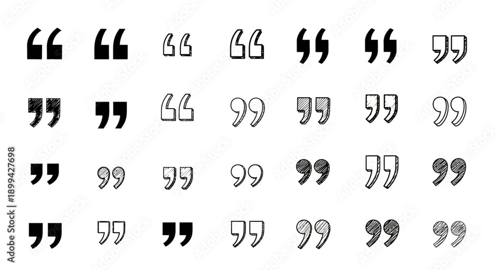 A collection of various styles and designs of quotation marks and ...