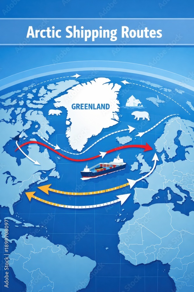 Stock-Illustration „Arctic shipping routes infographic map with ...
