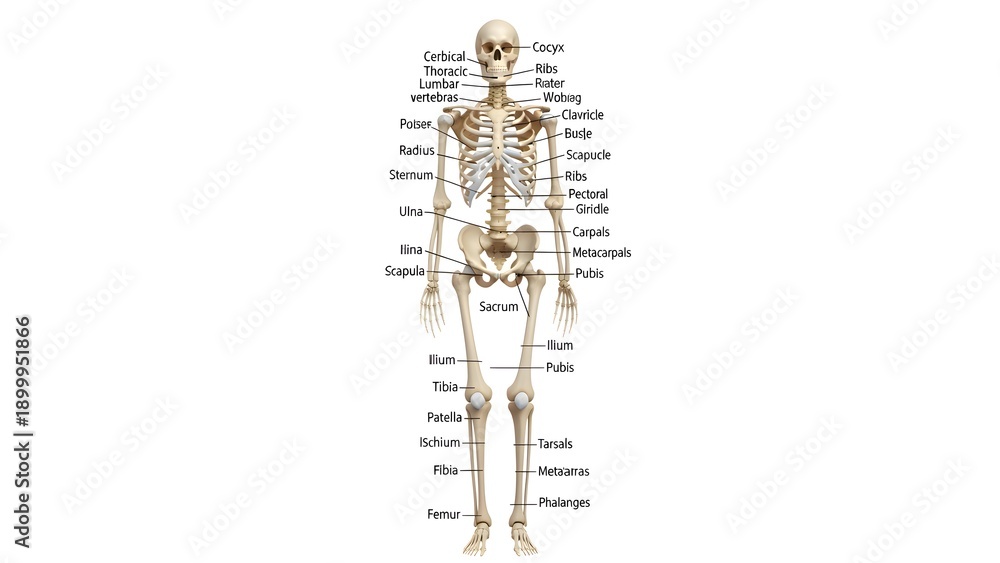 Stock-Foto „Full body labeled human skeleton anatomy chart depicting ...