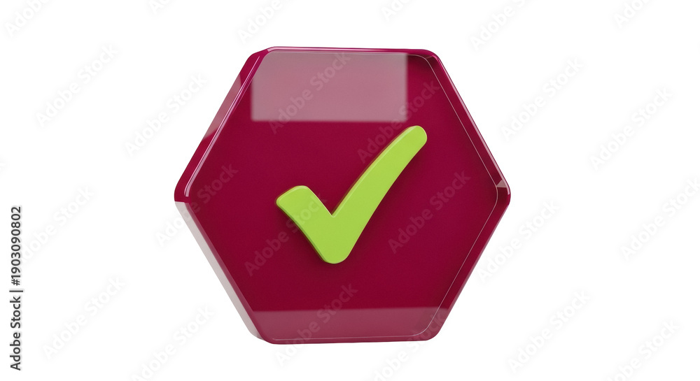 Green check mark on red hexagon isolated PNG, symbol of approval and ...