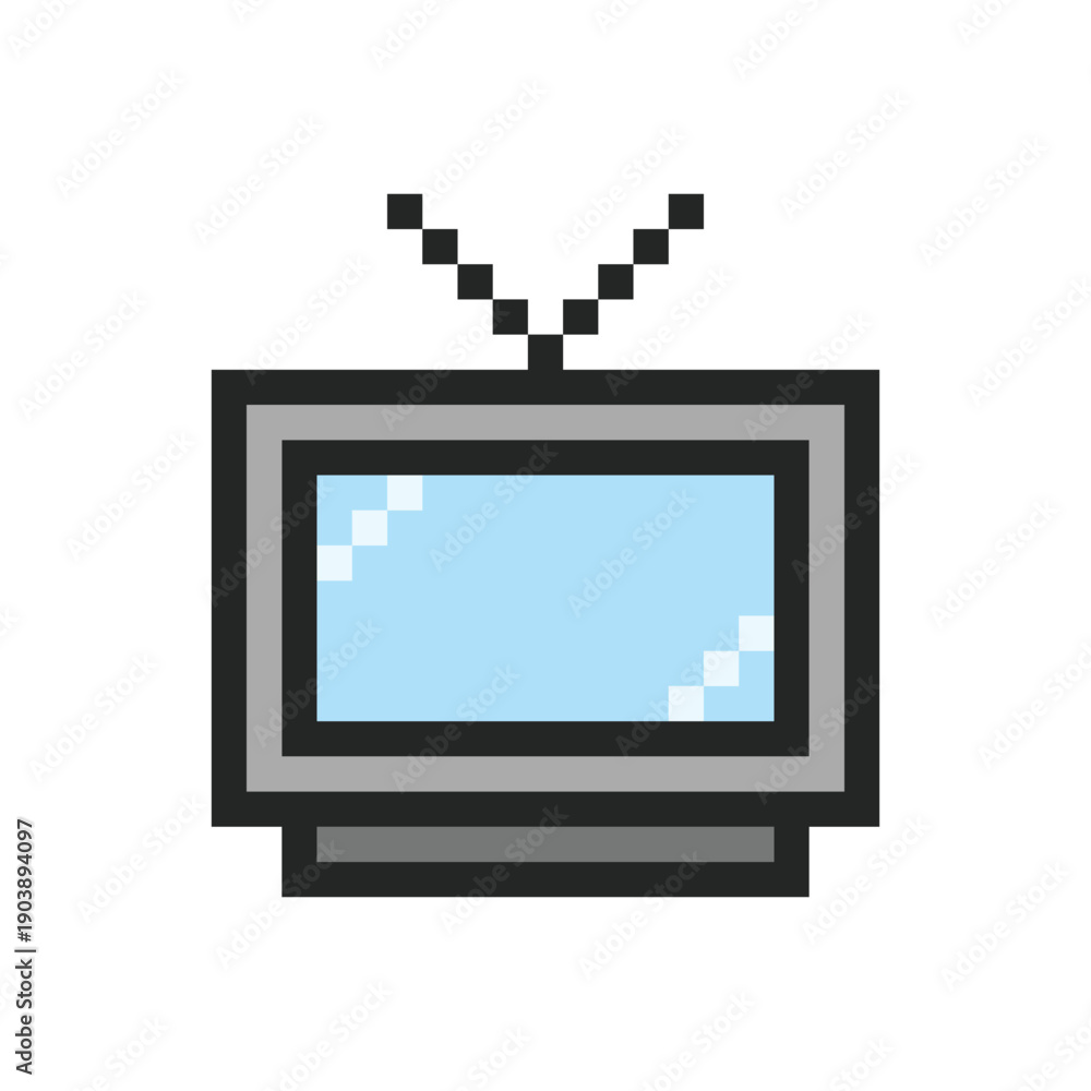 Cartoon television TV monitor display screen with 8 bit,pixel,broadcast ...