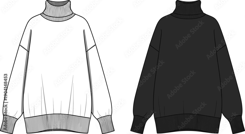 Turtleneck sweater vector illustration, front and back view apparel ...
