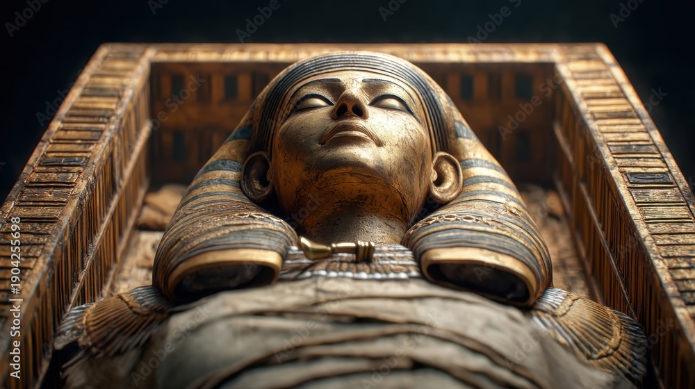 Ancient Egyptian Coffin with Mummy Figurine in Detailed Relief and ...