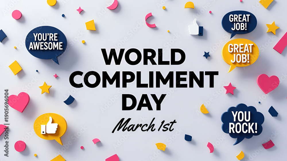 World Compliment Day March 1st celebration design with colorful speech ...