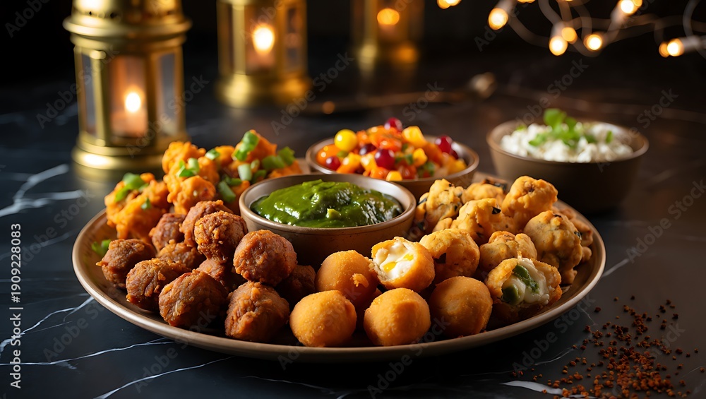 Stock-Foto „Ramadan Iftar Appetizer Platter Featuring Crispy Falafel ...
